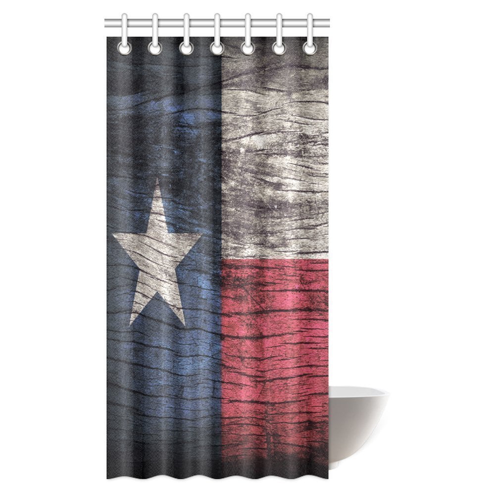 WOPOP Flag Decor Shower Curtain, Texas Flag on Retro Vintage Wooden ...