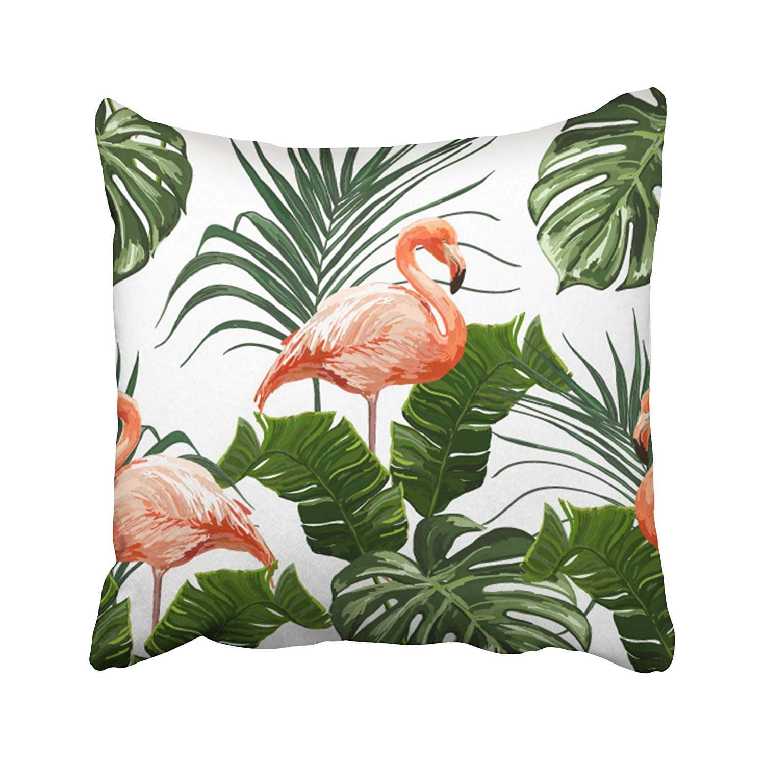 WOPOP Green Leaf Pink Flamingos Exotic Birds Tropical Palm Leaves ...