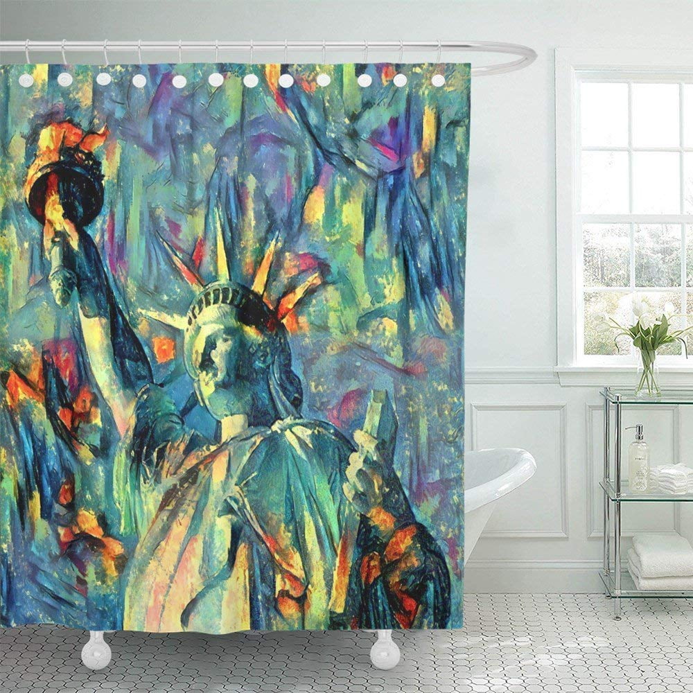 WOPOP Green Modern Oil Painting Artwork of Liberty Statue New York City ...