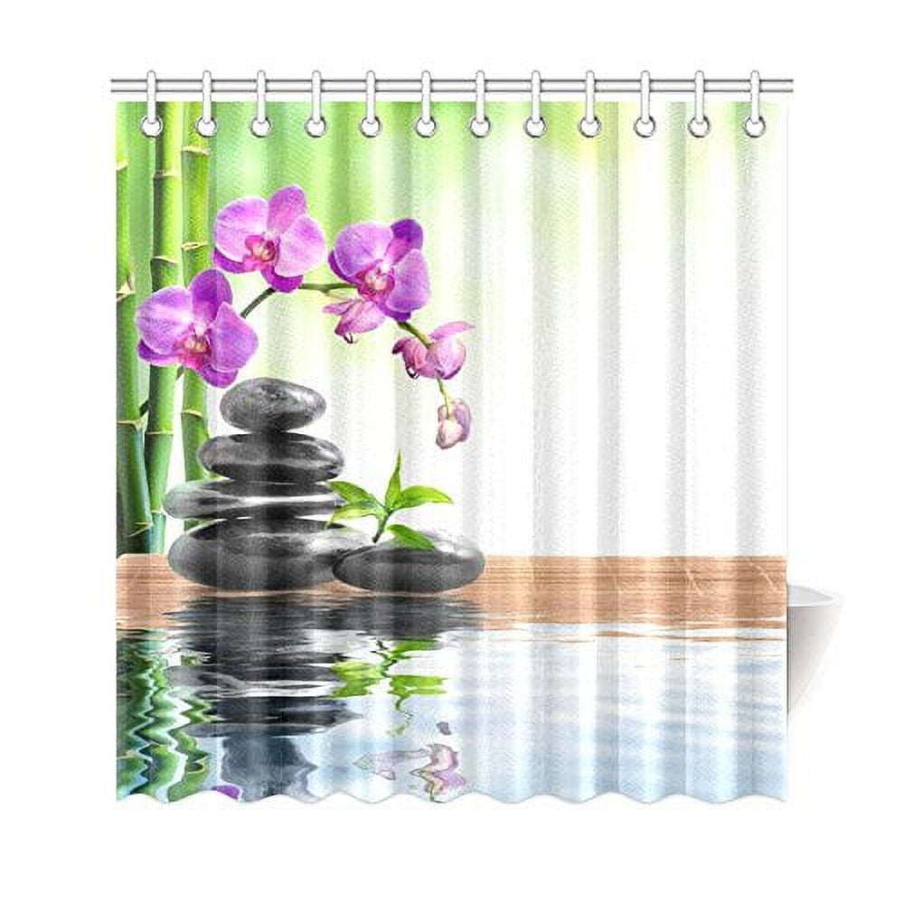 WOPOP Japanese Zen Garden Shower Curtain, Spa Stone Purple Orchids ...