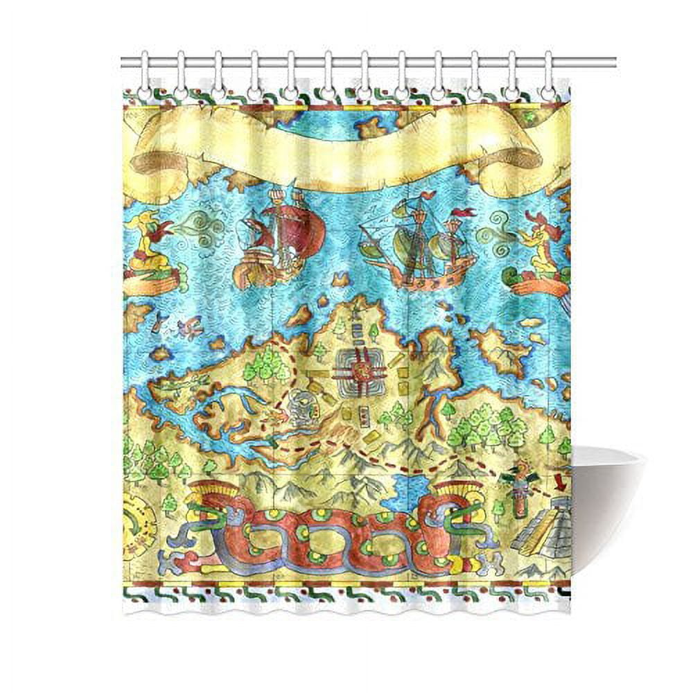 WOPOP Part of Pirate Map of Maya and Aztecs Waterproof Polyester Shower ...