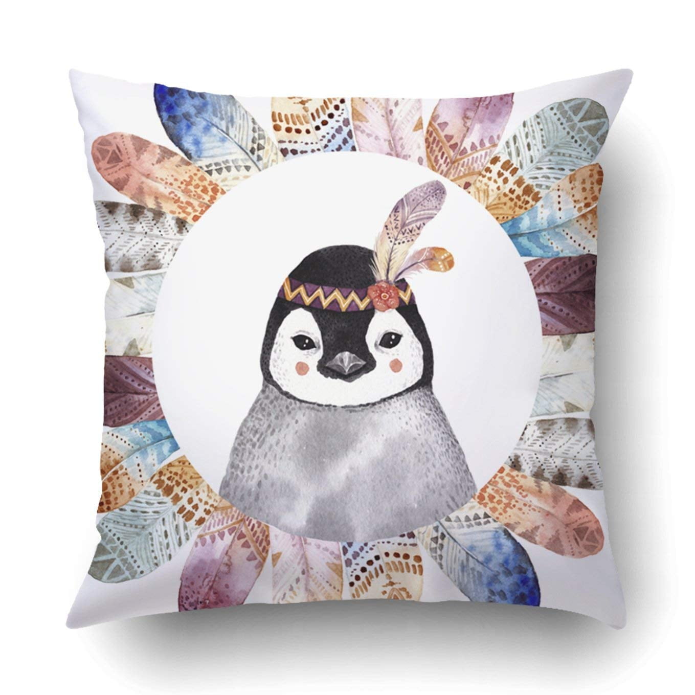 WOPOP Watercolor boho feathers Watercolor penguin cute boho design with ...