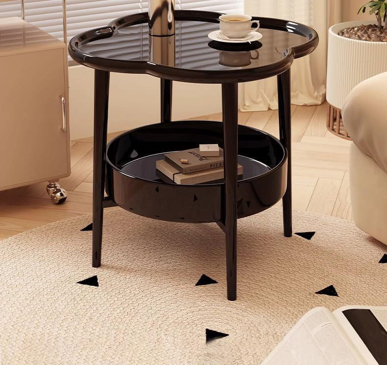 WOQLIBE 2 Tier End Table, Small Round Coffee Side Table w/Storge Tray ...