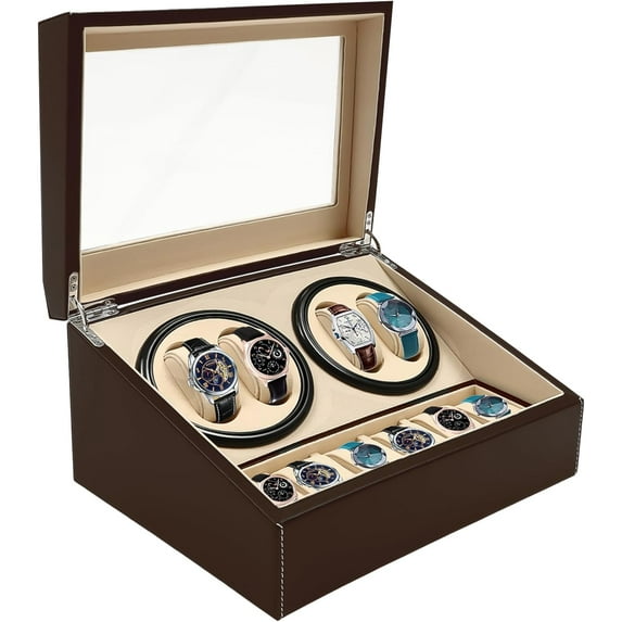 WOQLIBE Automatic Watch Winder for 4 Watch Rotator + 6 Watches Storage ...
