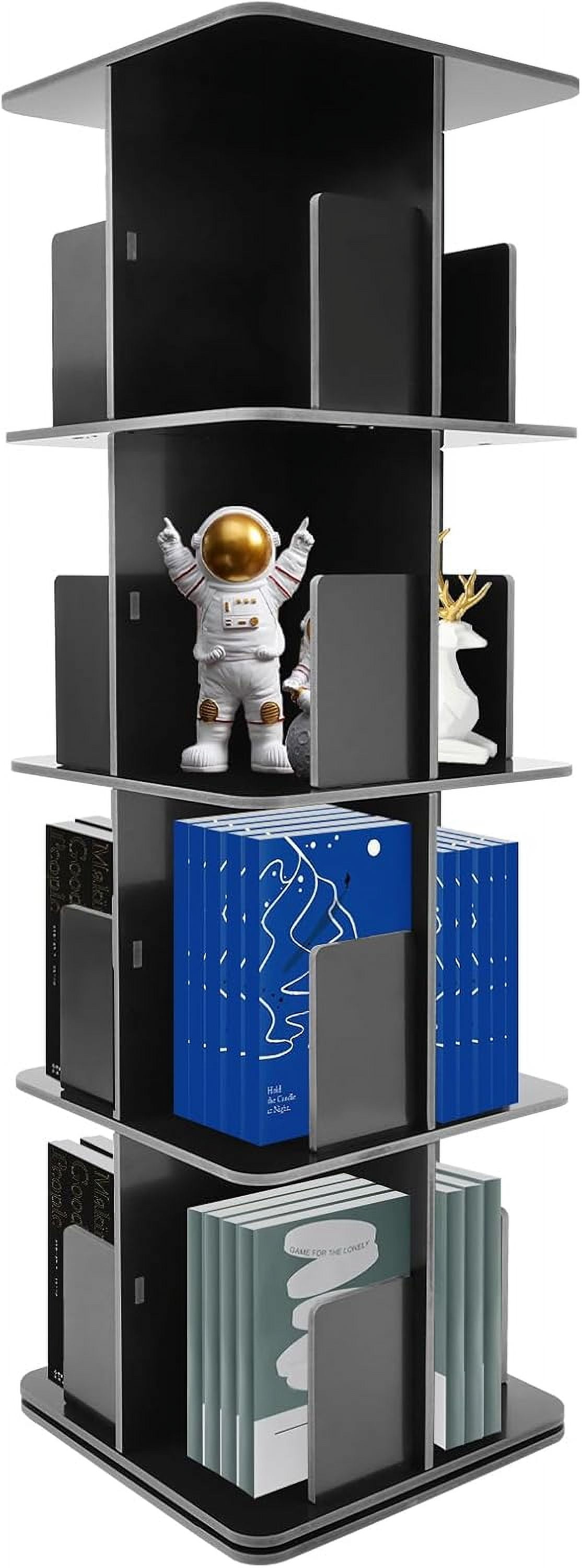 WOQLIBE Rotating Bookshelf, 4 Tier Tall Compact Bookcase Shelf w/ 4 ...