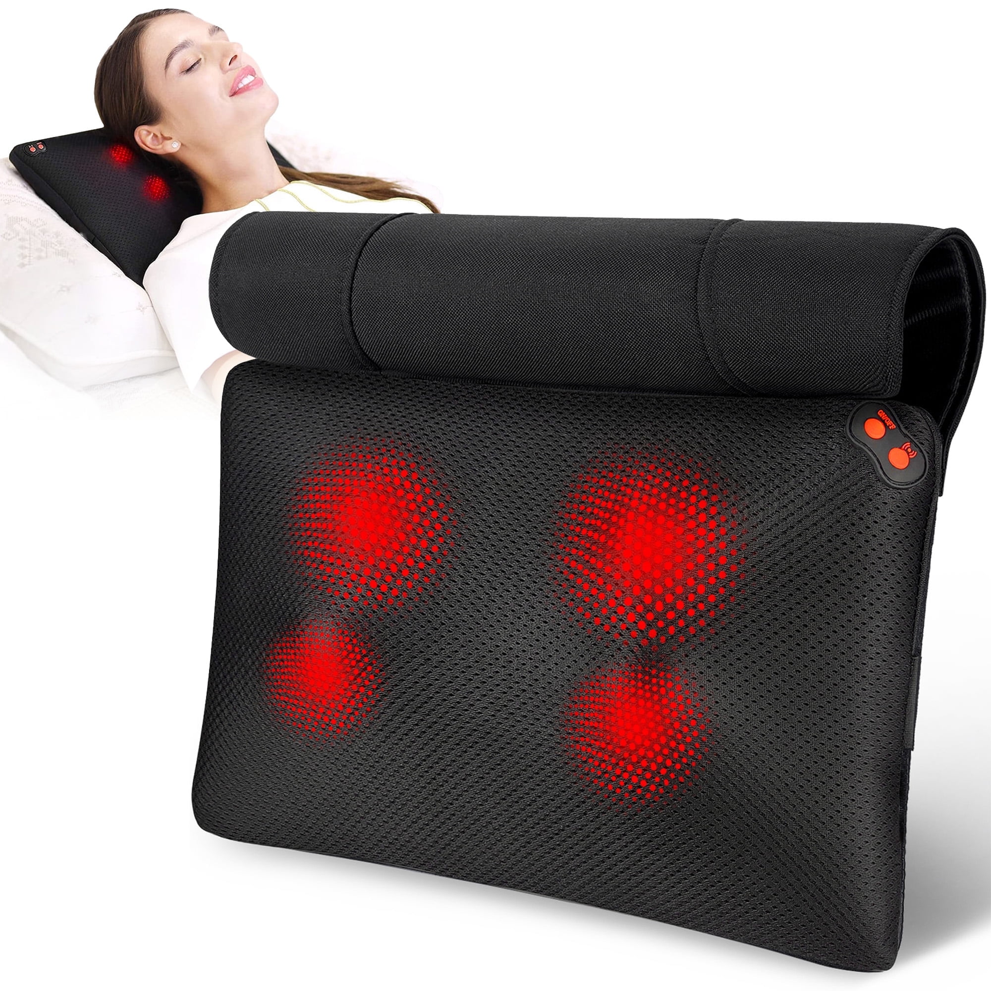 WOQQW Shiatsu Neck and Back Massager with Heat, Deep Tissue Kneading ...