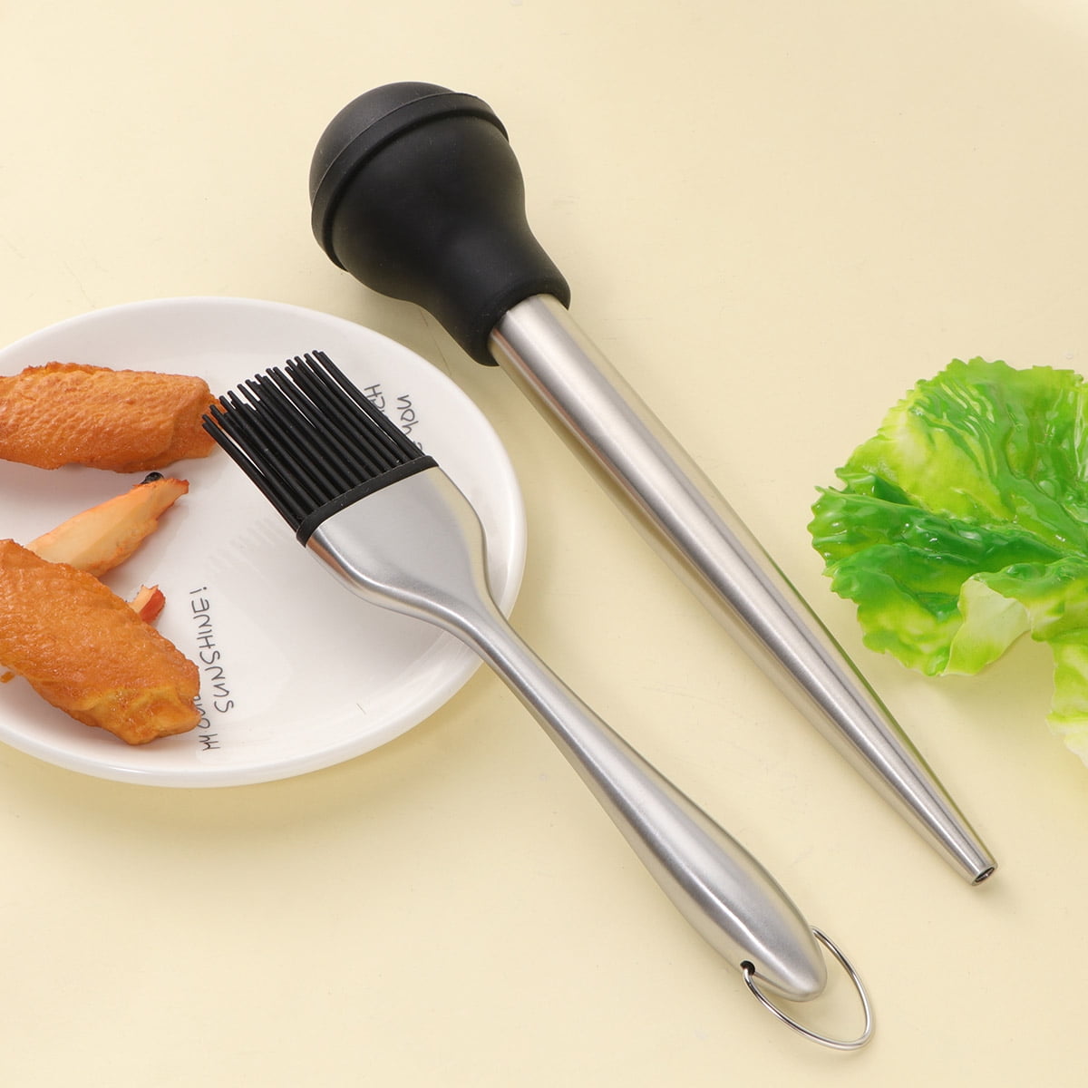 WORGEOUS 1 Kit/4 Pcs Stainless Steel Turkey Baster Set Oil Brush Oil ...