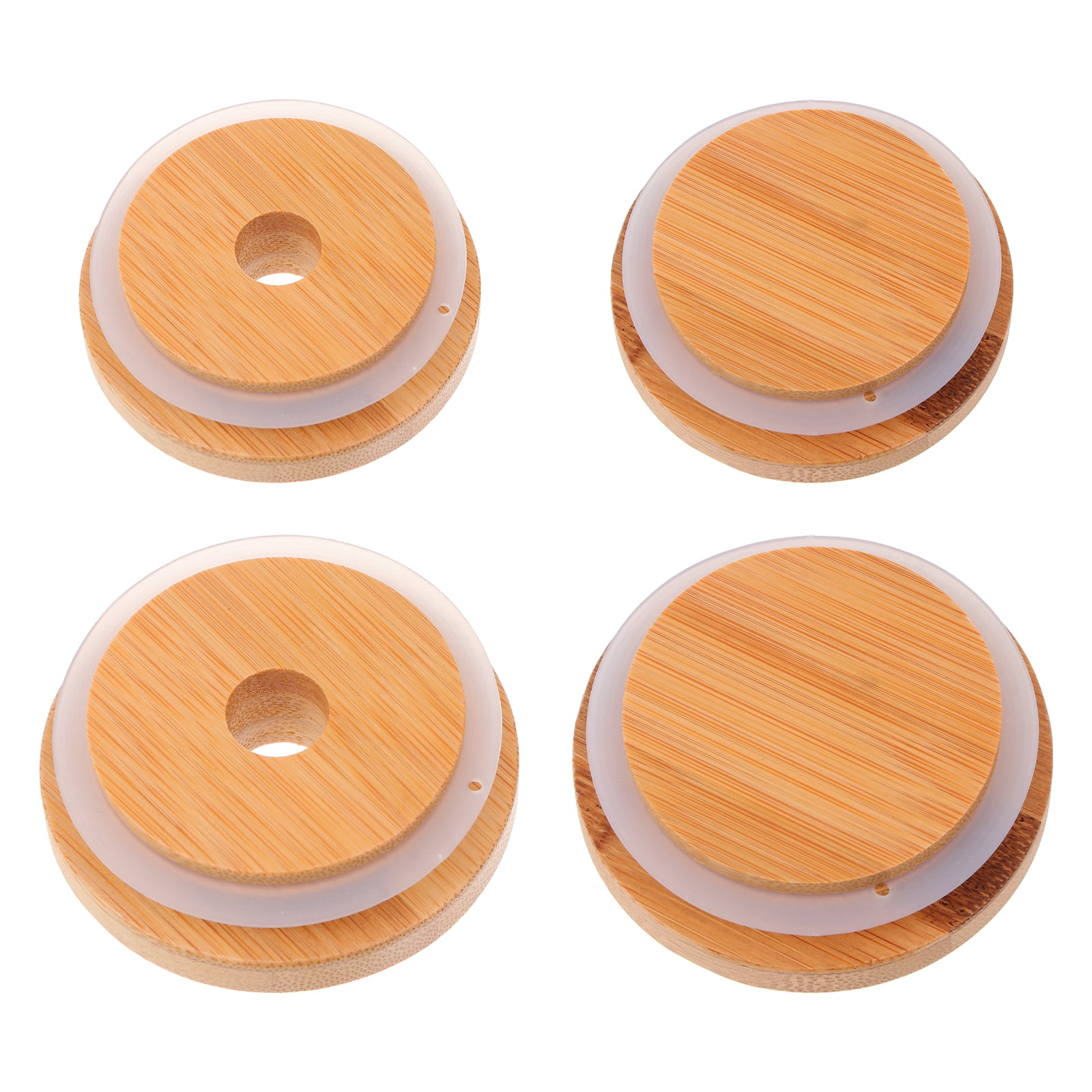 WORGEOUS 1 Set 4Pcs Wide Mouth Jar Lids with Straw Hole Bamboo Jar Lids ...