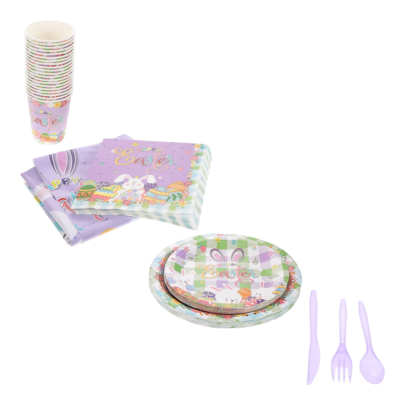 WORGEOUS 1 Set Disposable Bunny Dinnerware Happy Easter Party ...