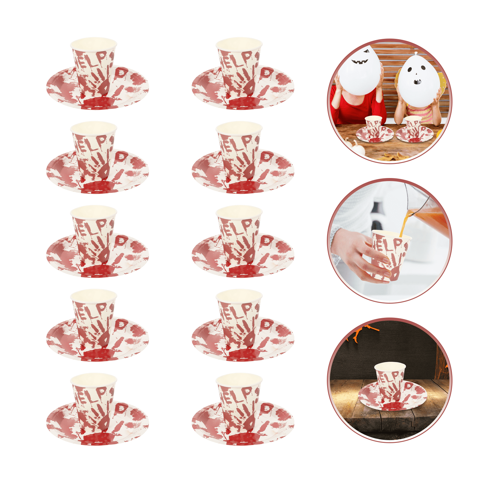 WORGEOUS Bloody Handprint Disposable Paper Plates White 1 Set 7.1x7.1in ...