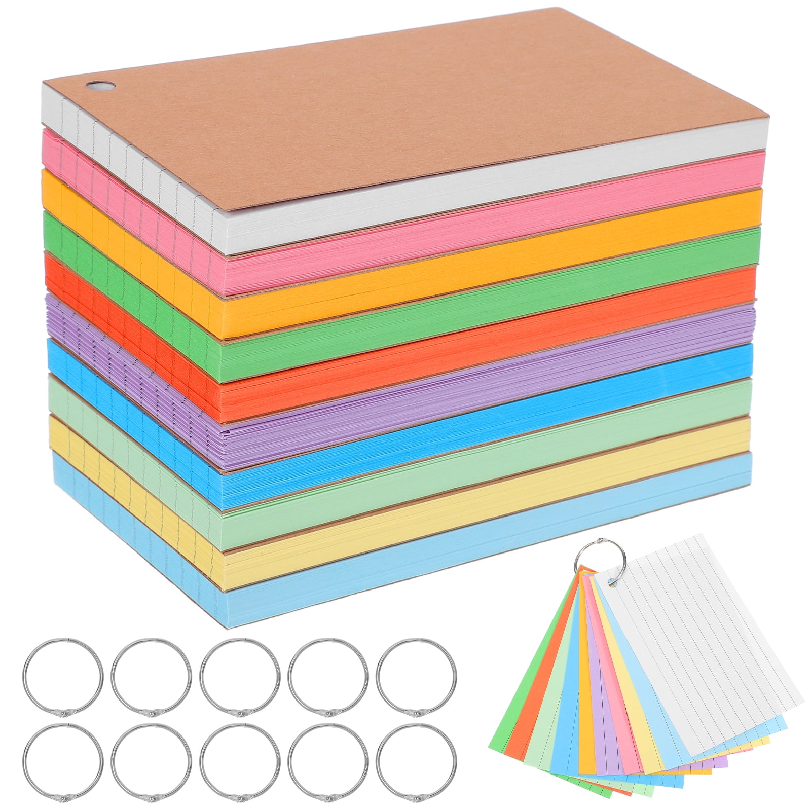 WORGEOUS 10 Pcs Index Cards Book Colored Flash Cards With Ring Lined ...