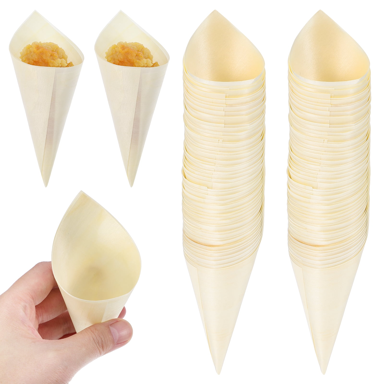 WORGEOUS 100 Pcs Wood Tasting Cones Disposable Wooden Ice Cream Cones ...
