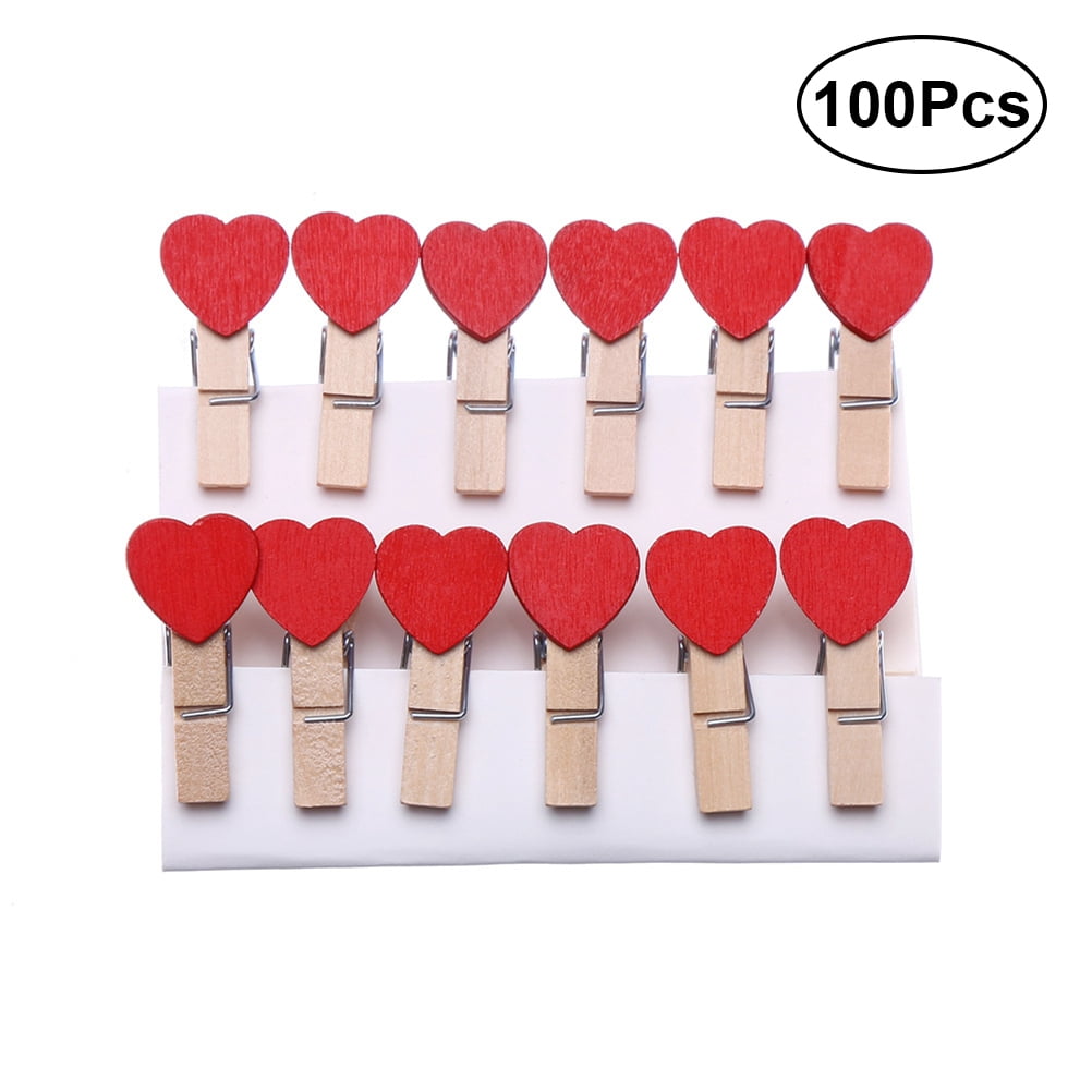 WORGEOUS 100pcs Wooden Photo Clips Heart Love Wooden Clothespin Wooden ...
