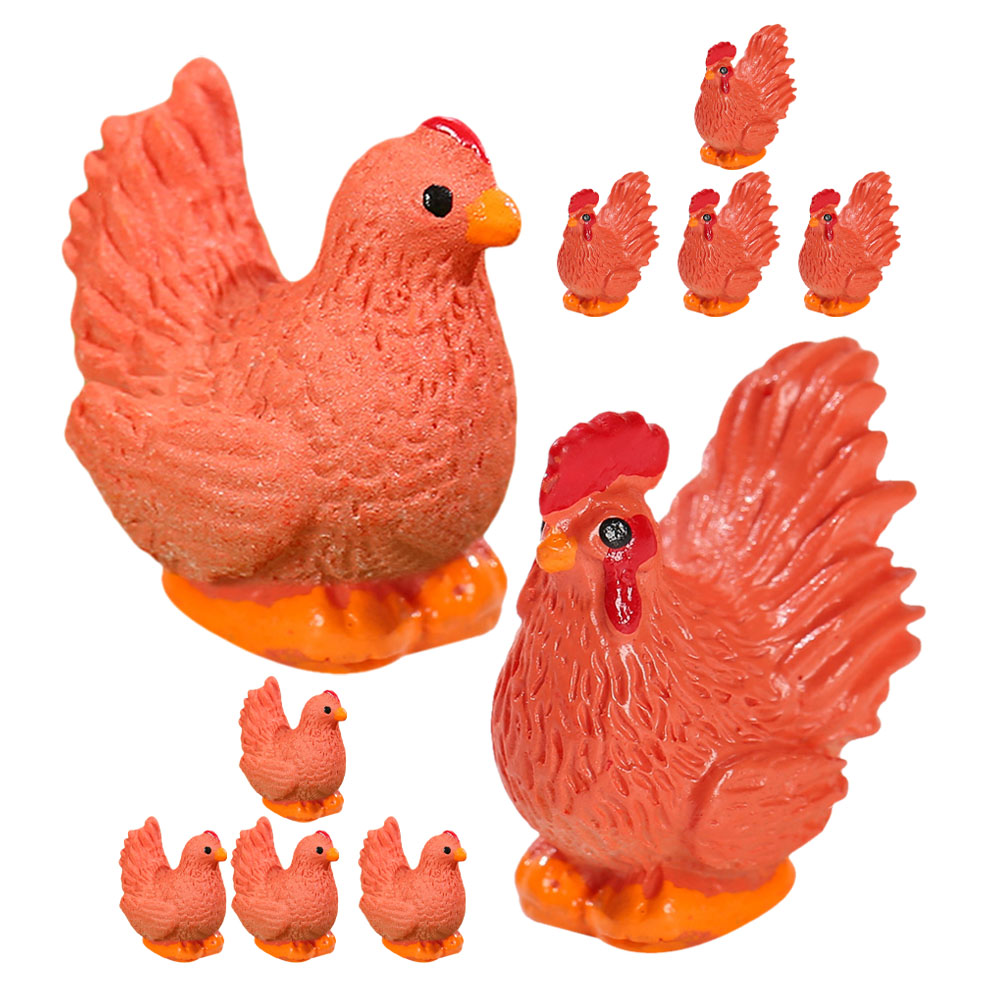 WORGEOUS 10Pcs Miniature Rooster Red Resin Garden Ornament For Holiday ...