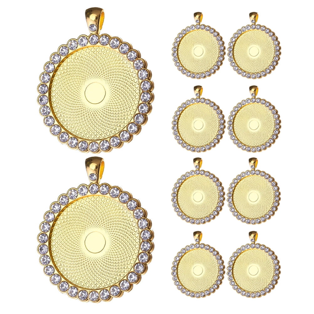 WORGEOUS 10pcs 25mm Rhinestone Border Pendant Trays Blank Bezel Bases ...