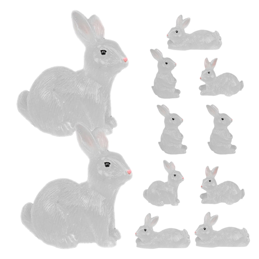 WORGEOUS 12 Pcs Bunny Figurine Statue Mini Rabbit Resin Sculpture White ...