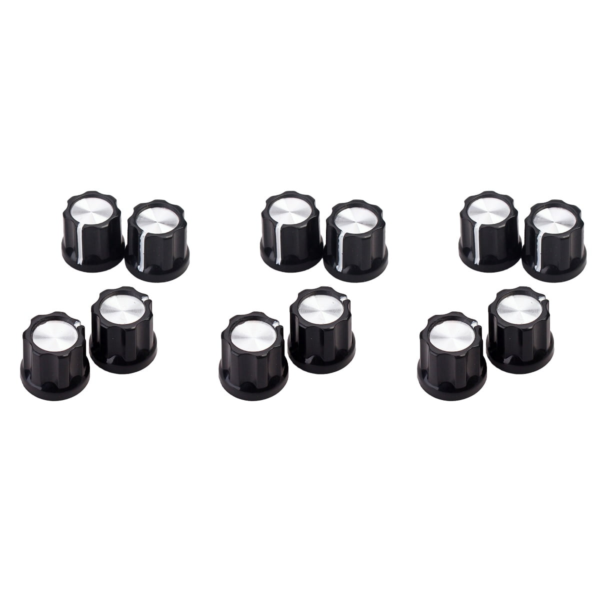WORGEOUS 12 pcs Black Silver Guitar Bass Amp Knob Buttons D-type Shaft ...