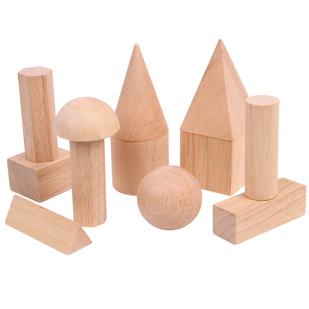 WORGEOUS 12pcs Geometry Building Blocks Wooden 3D Cube Cylinder ...