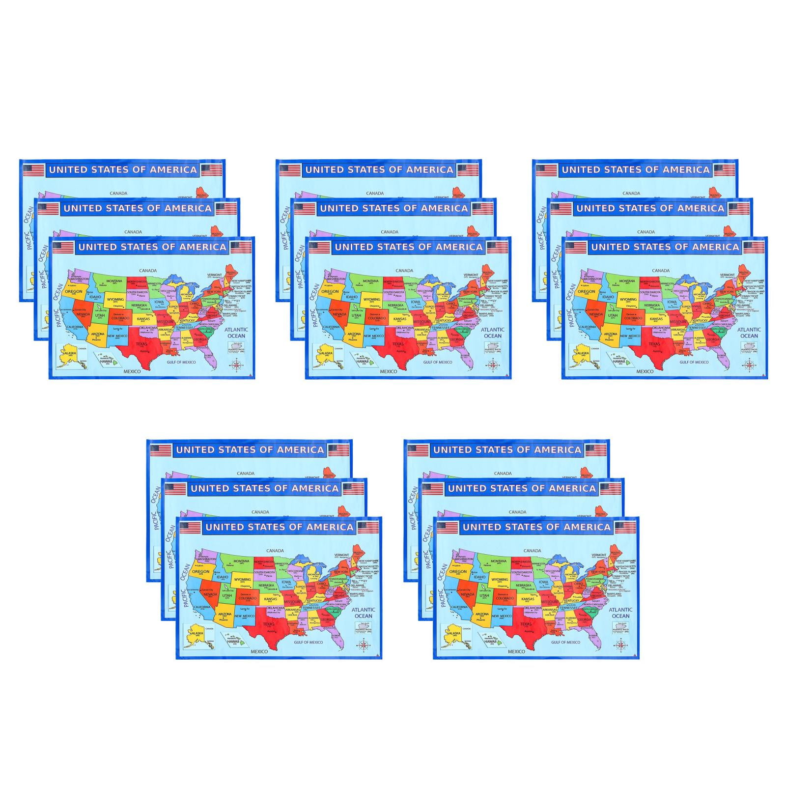 WORGEOUS 15 pcs USA Map Poster for Kids Laminated United States Wall ...