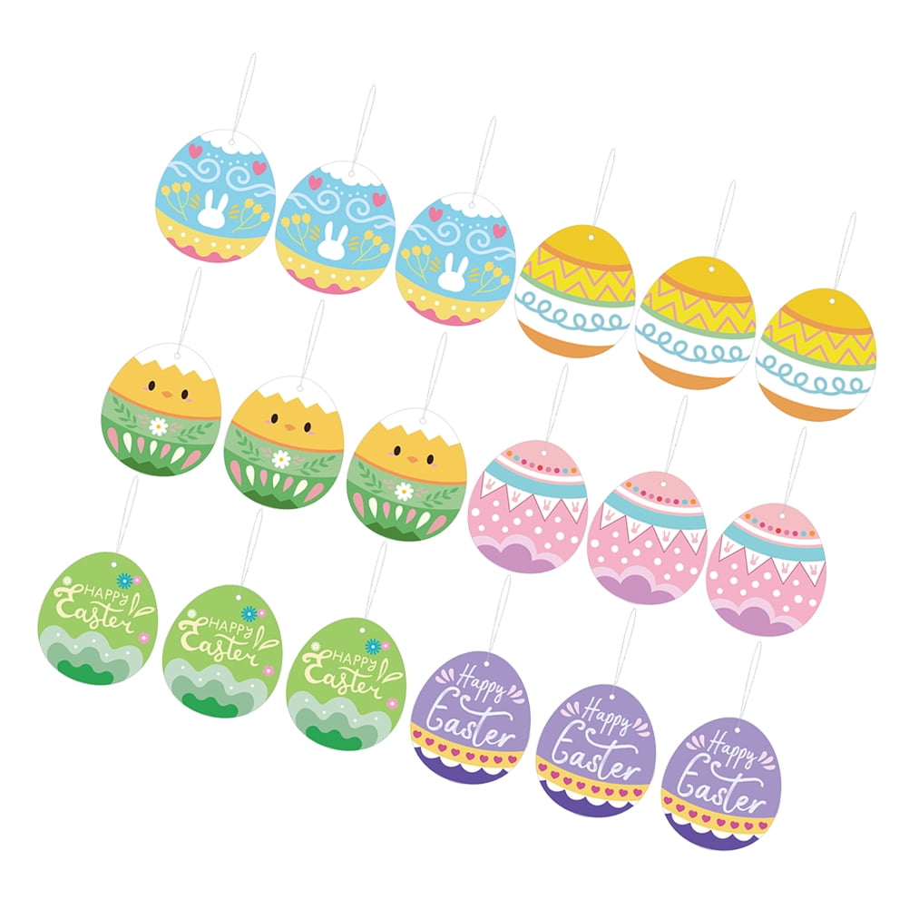 WORGEOUS 18Pcs Easter Egg Paper Cards Hanging Easter Egg Cutouts Colorful Patterned Egg Crafts ...