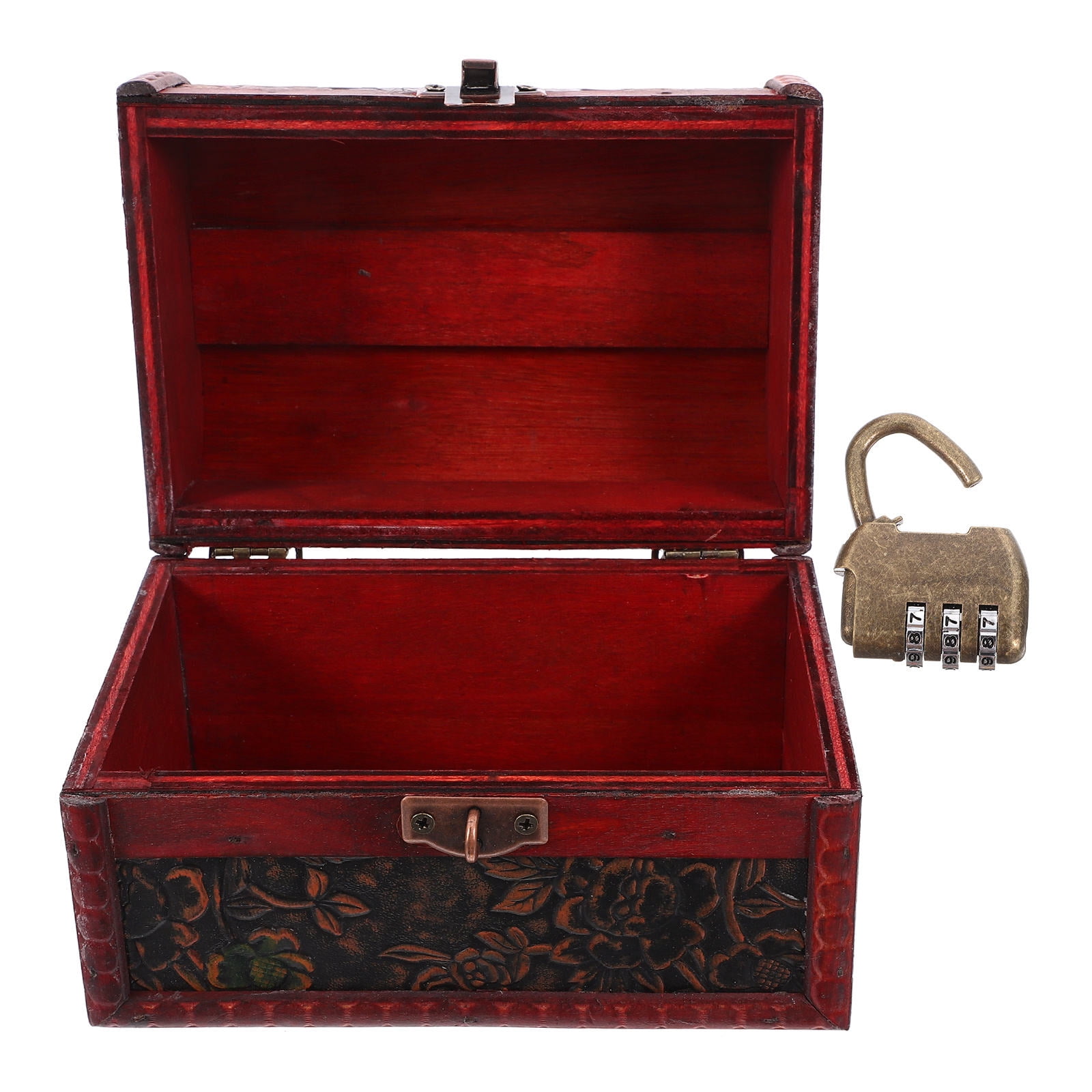 WORGEOUS 1Pack Tea Flower Leaves Yellow Retro Treasure Chest Box with Password Lock for Storage ...