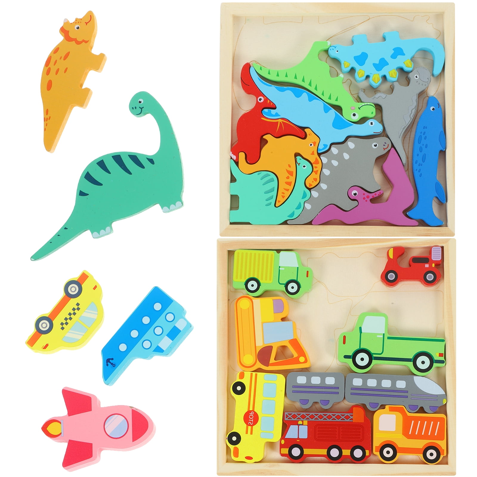 WORGEOUS 2 Boxes Toddler Educational Puzzle Toy Wooden Puzzles for Kids ...