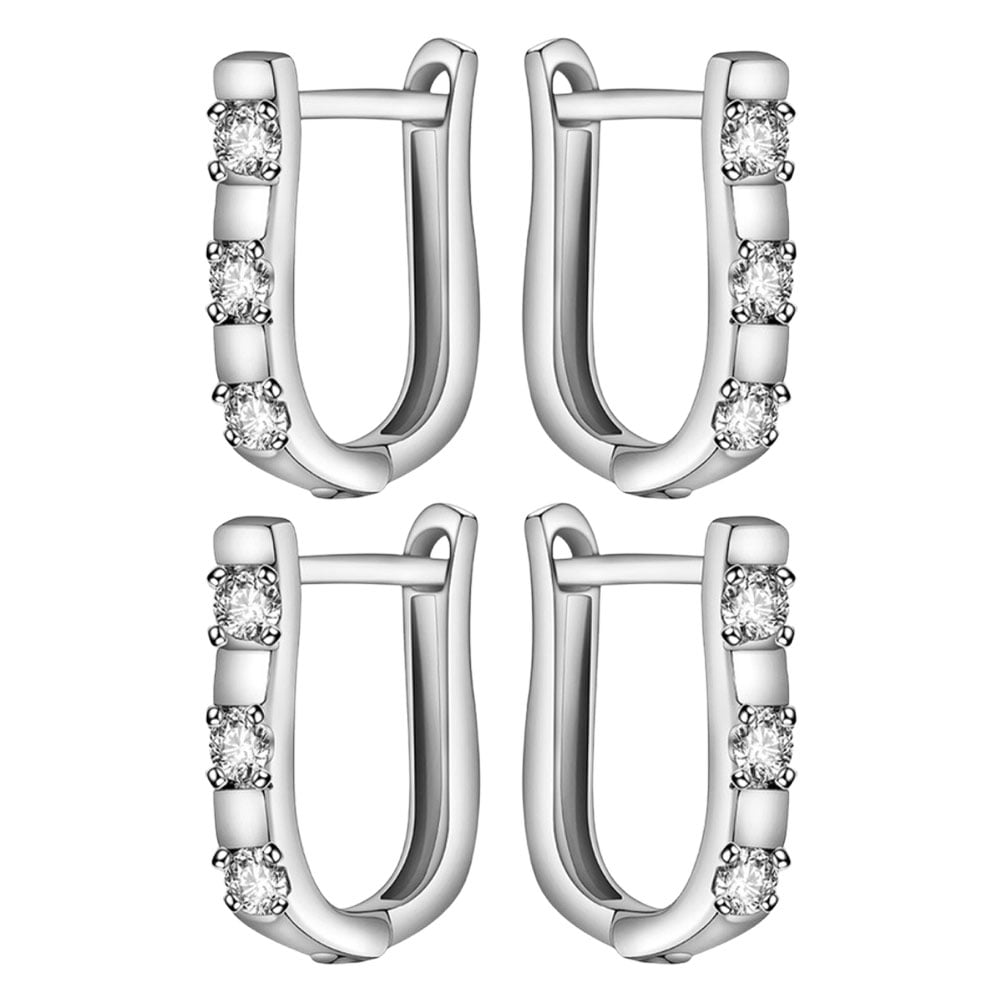 HINTRMENT U Hoop Earrings Silver Copper Rhinestones 2 Pairs 0.57X0.40X0 ...