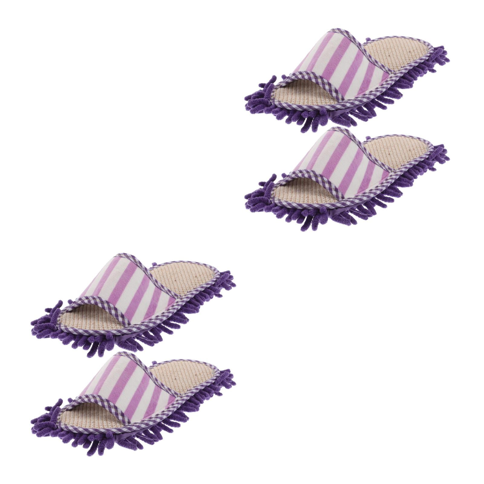 WORGEOUS 2 Pairs of Stripped Slippers Floor Cleaning Mop Reusable ...