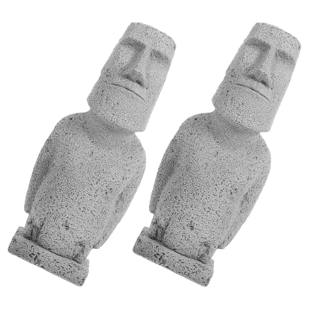 WORGEOUS 2 Pcs Chinese Style Stone Statue Head Sculptures Moai ...