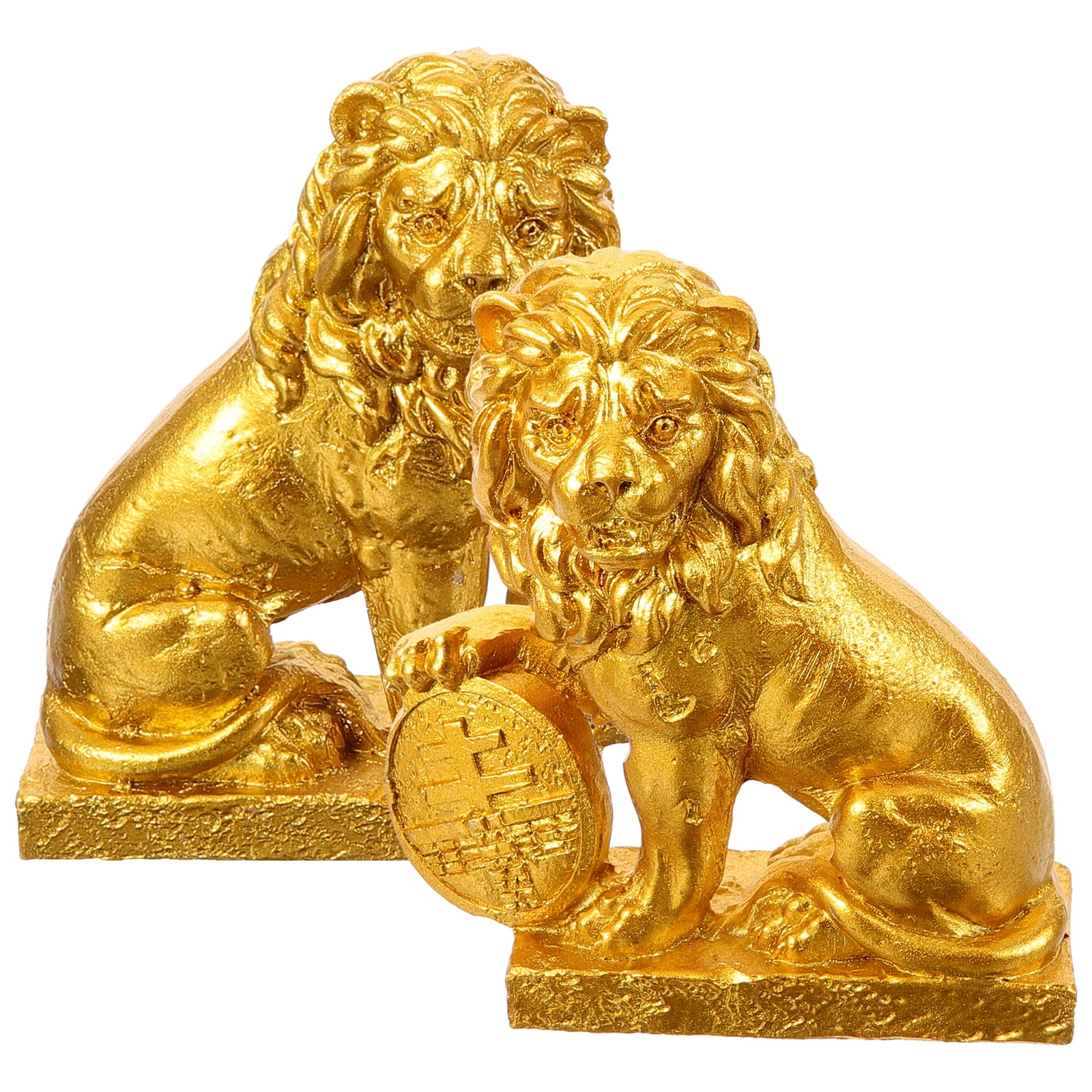 WORGEOUS 2 Pcs Lion Sculpture Wild Animals Statue Gold Ornament Golden ...