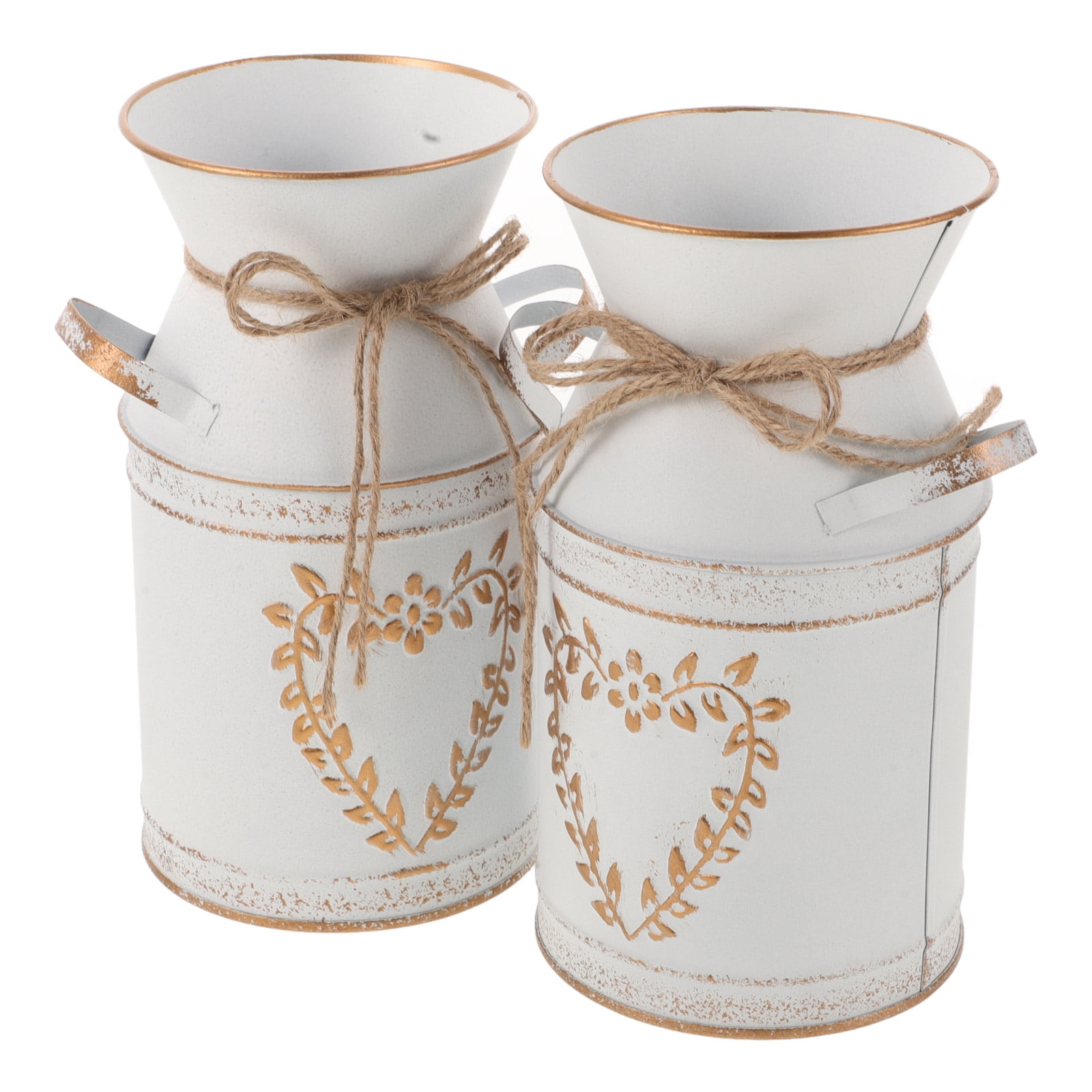 WORGEOUS 2 Pcs Milk Jug Heart Shaped Vase Rustic Vintage Galvanized Can ...