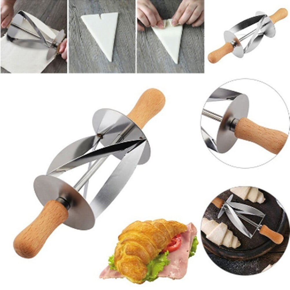 WORGEOUS 2 Pcs Stainless Steel Roller Croissant Cutter Wooden Handle ...