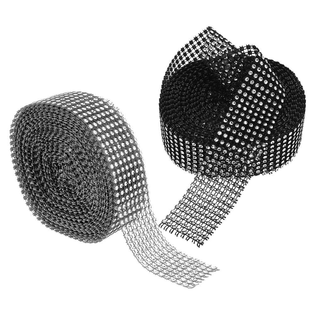 WORGEOUS 2 Rolls Sparkling Rhinestone Ribbon Mesh 8 Rows Faux Self ...