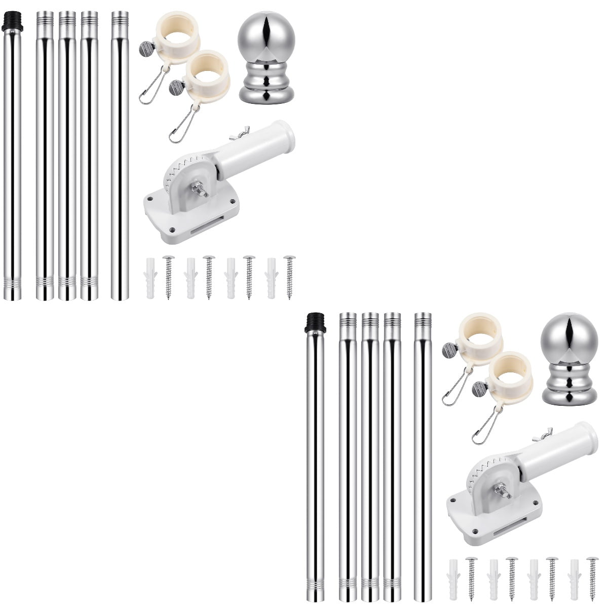 WORGEOUS 2 Sets Detachable Flagpole Adjustable Flag Pole Kit Alloy Flag ...