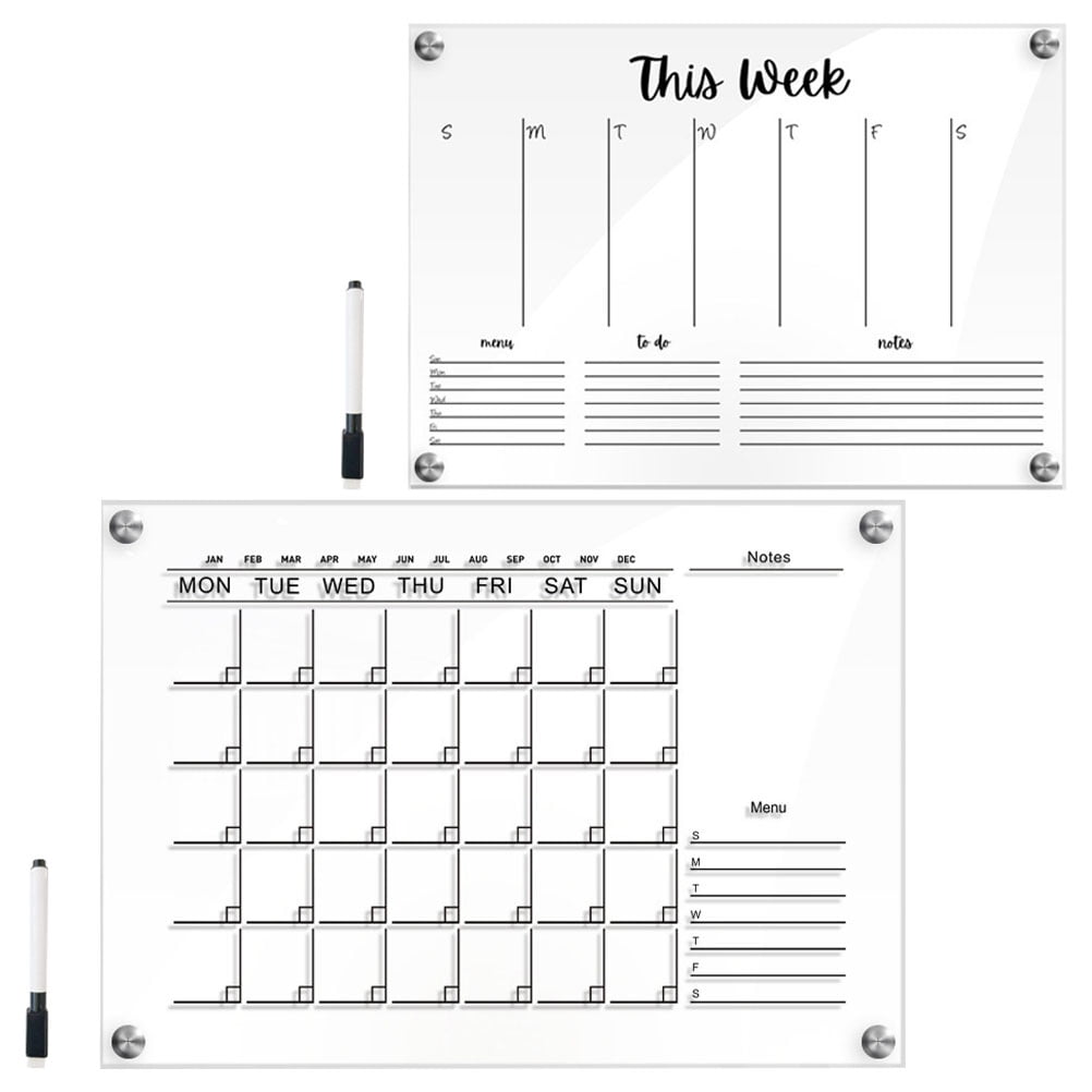 WORGEOUS 2 Sets Whiteboards Weekly Planner Transparent Dry Erase ...