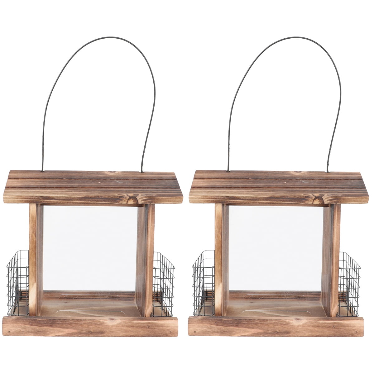 WORGEOUS 2 pcs Wooden Bird Feeder Natural Hanging Bird Food Container ...