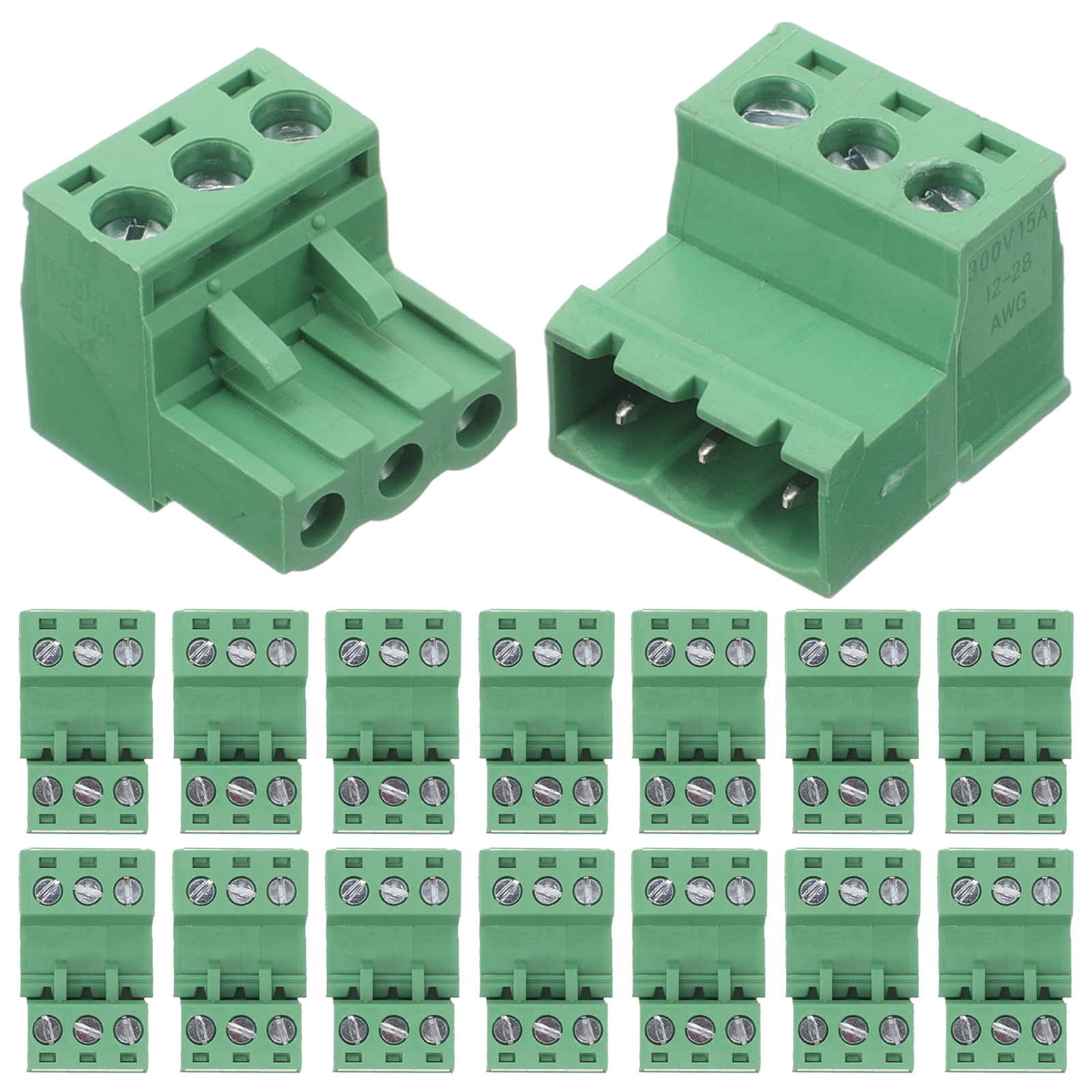 WORGEOUS 20 Pcs Plug-in Terminal Blocks Ground Belt Terminals Fixture Winch Wiring Mini Green ...