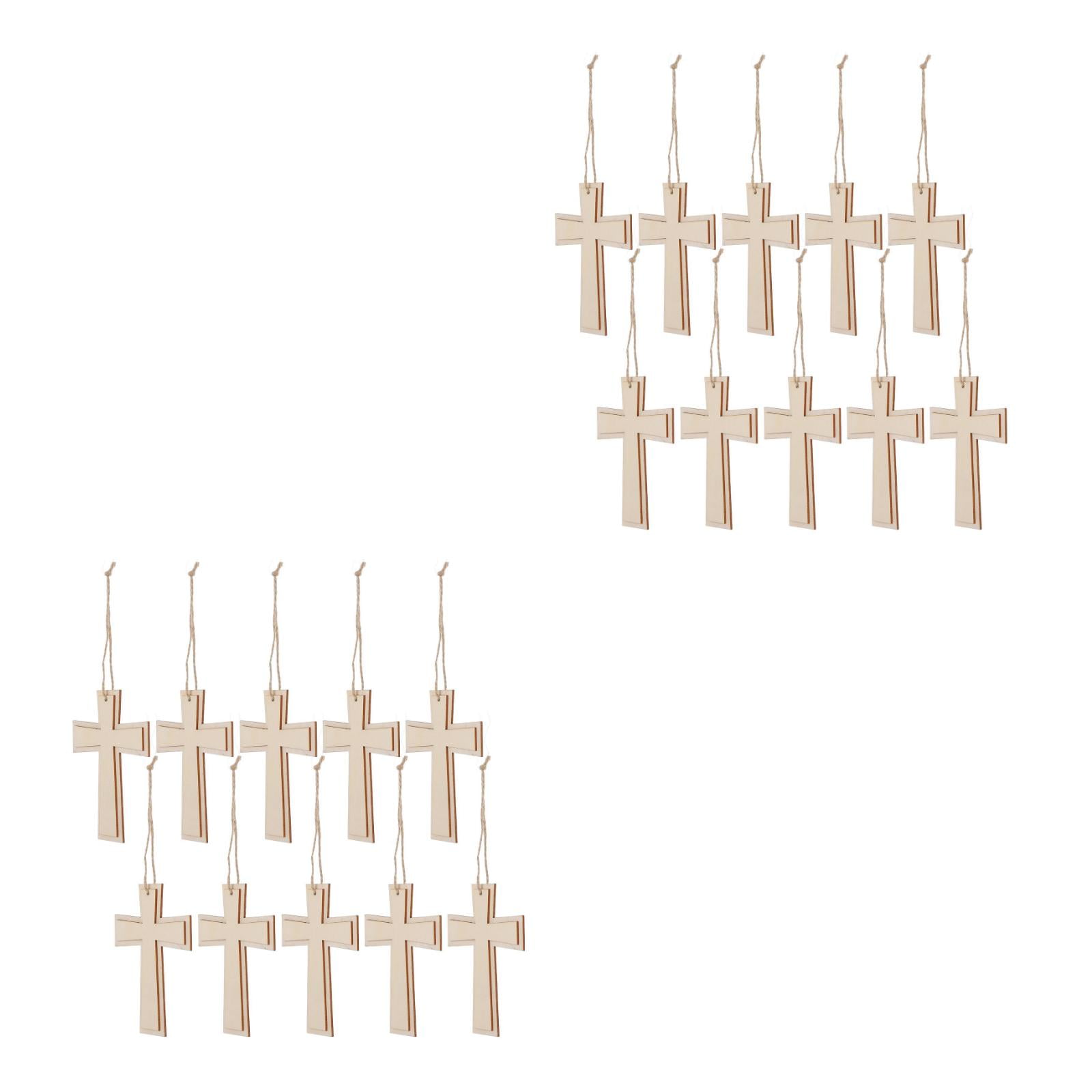 WORGEOUS 20 pcs Cross Shape Wooden Blank Cross Wood With Twines Art ...