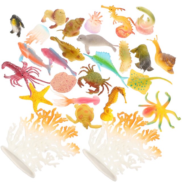 GOOHOCHY 26Pcs Ocean Animals Figures PVC Material Assorted Colors Toy ...