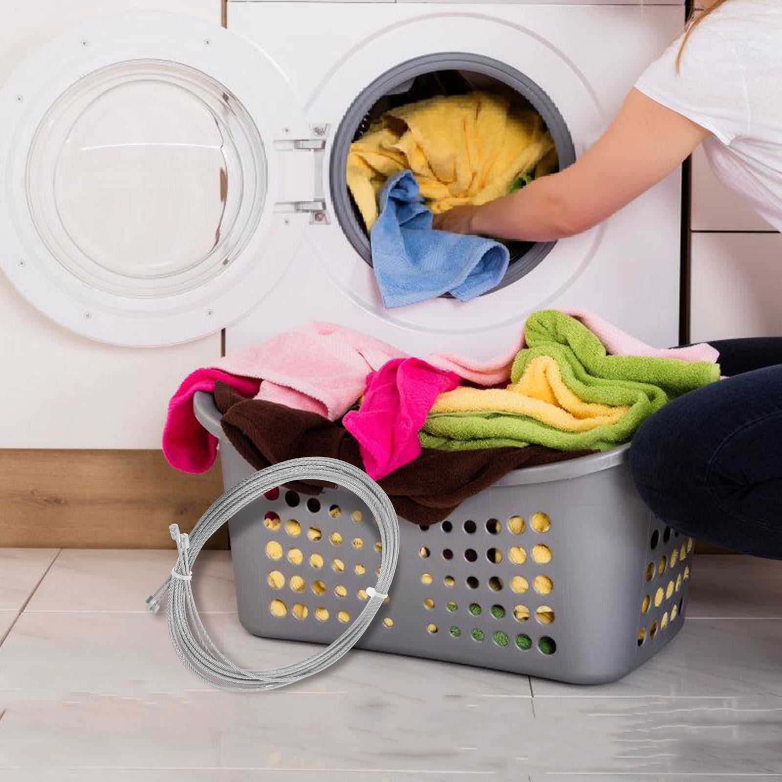 WORGEOUS 2PCS Steel Wire Rope Pulley Clothesline Laundry Room ...