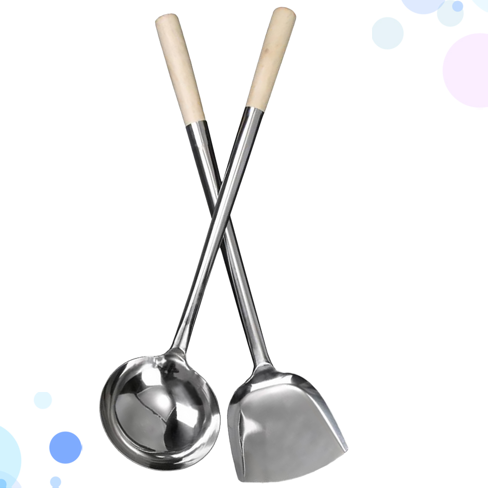 WORGEOUS 2Pcs Cooking Spoons Stainless Steel Wok Spoon For Stirring And ...