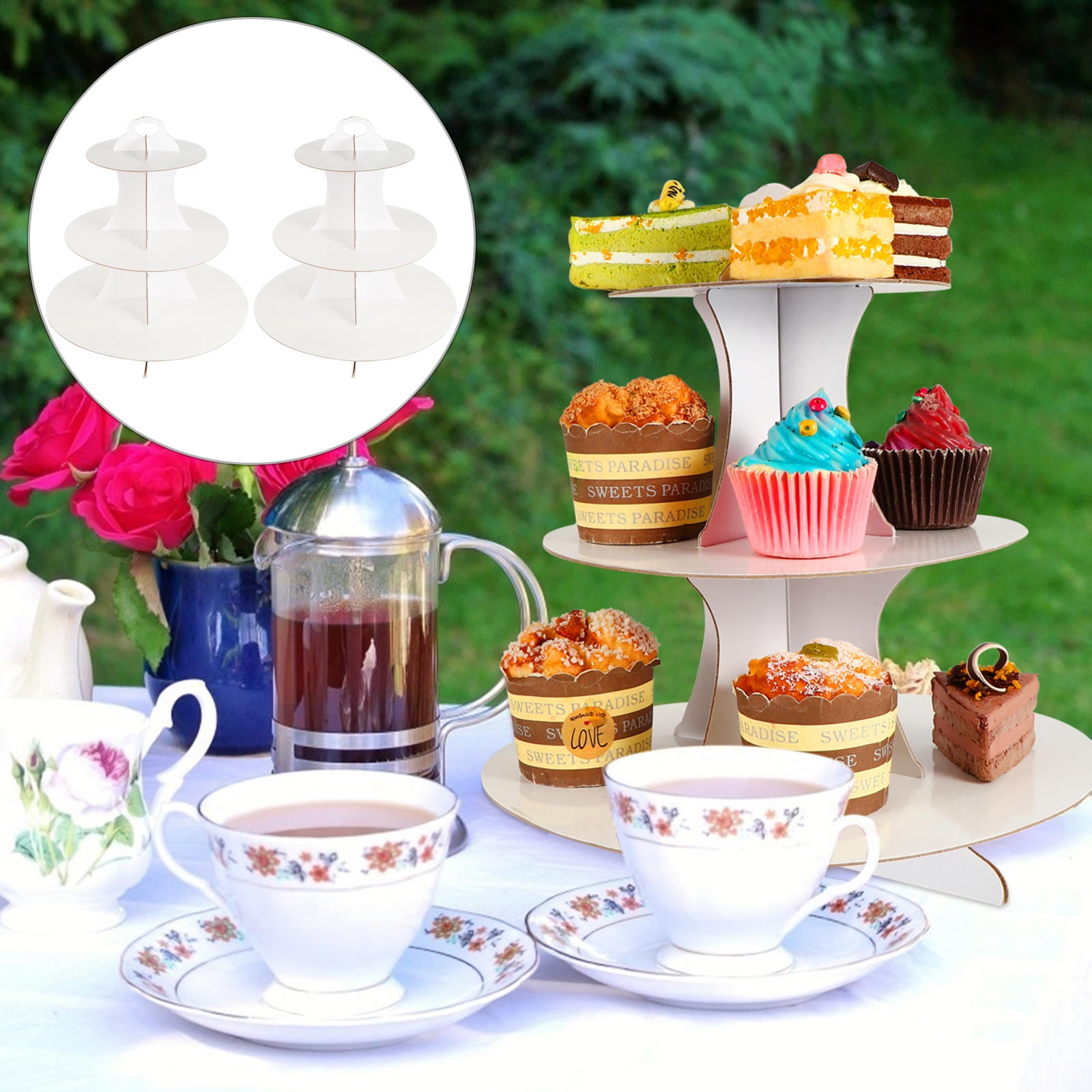 WORGEOUS 2Pcs White Cake Display Rack Cardboard Cake Stands For Parties ...