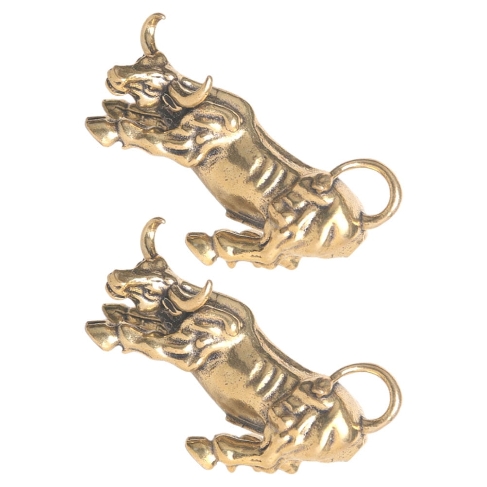 WORGEOUS 2pcs Brass Bull Figurine Bull Statue Sculpture Cow Statue Ox ...