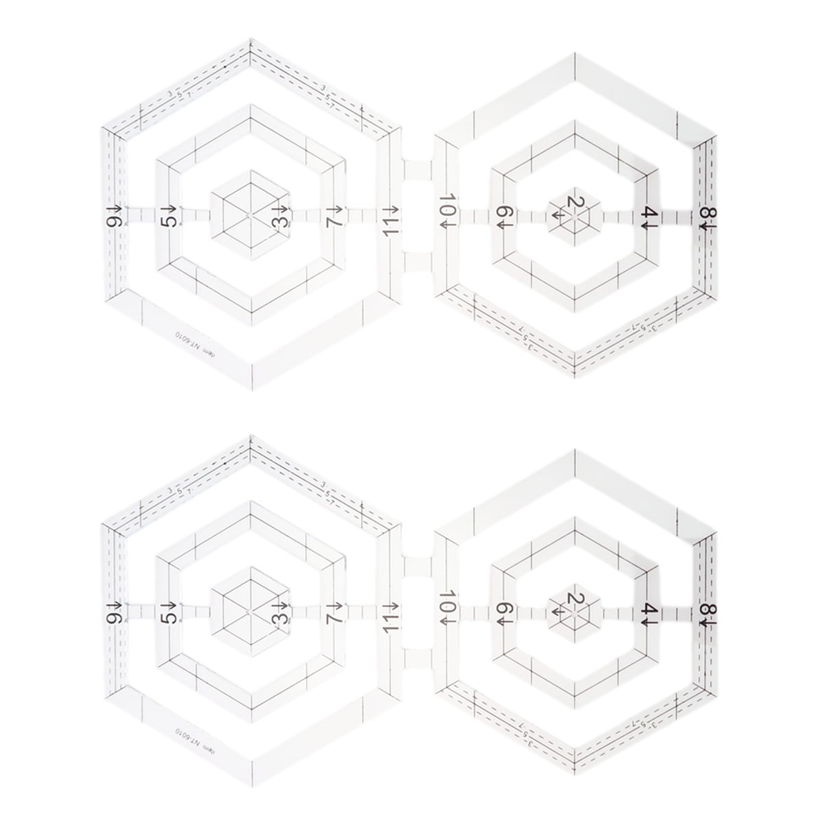 WORGEOUS 2pcs Double Hexagon Quilting Ruler Template Twin Ruler Acrylic ...