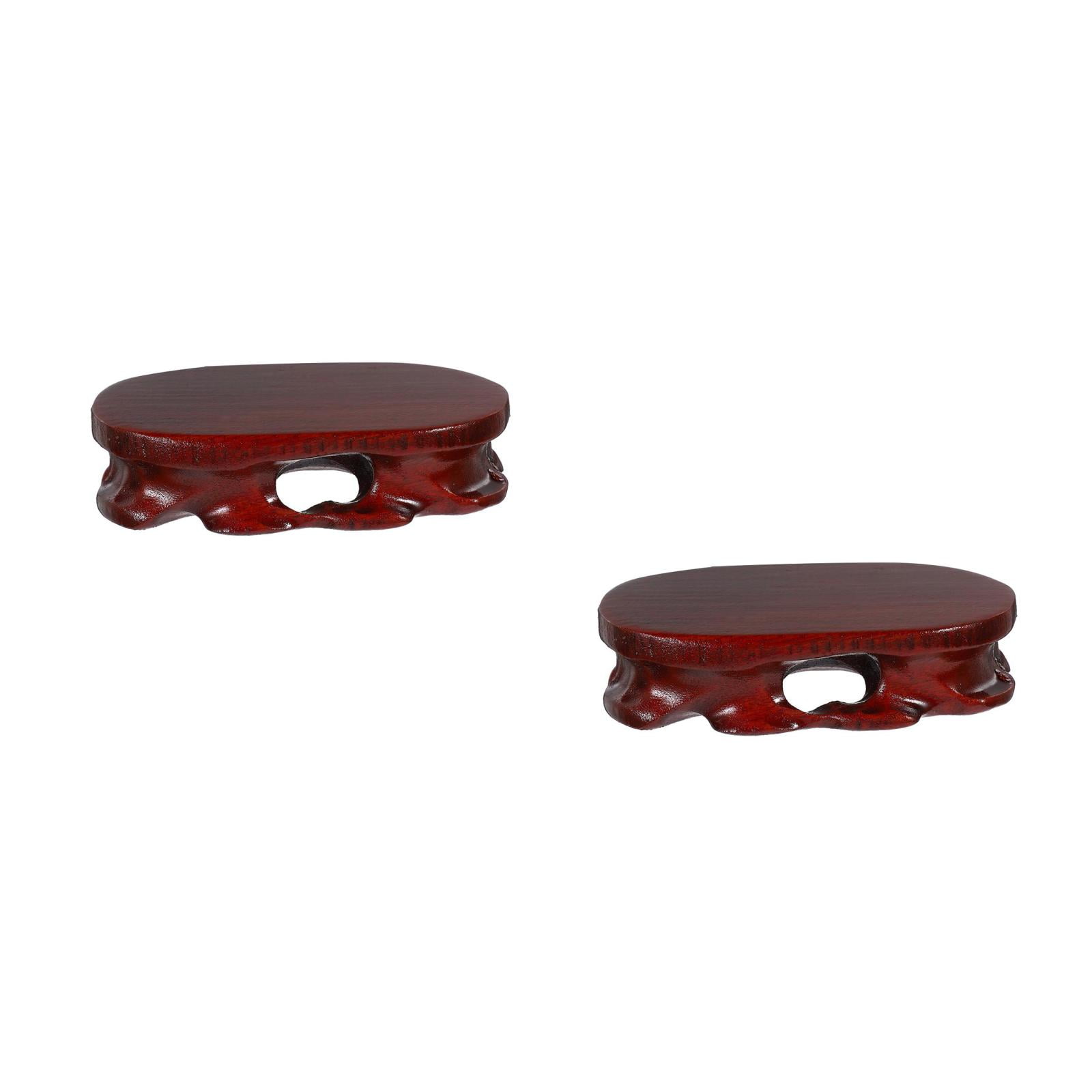 WORGEOUS 2pcs Oval Wood Base Oriental Vase Stand Jade Stand Wood Teapot ...