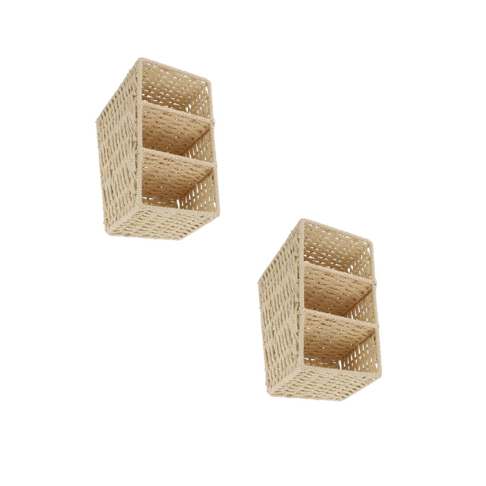 WORGEOUS 2pcs Rattan Table Organizer Compartments Box: Handweaved 3 Section Wicker Storage ...