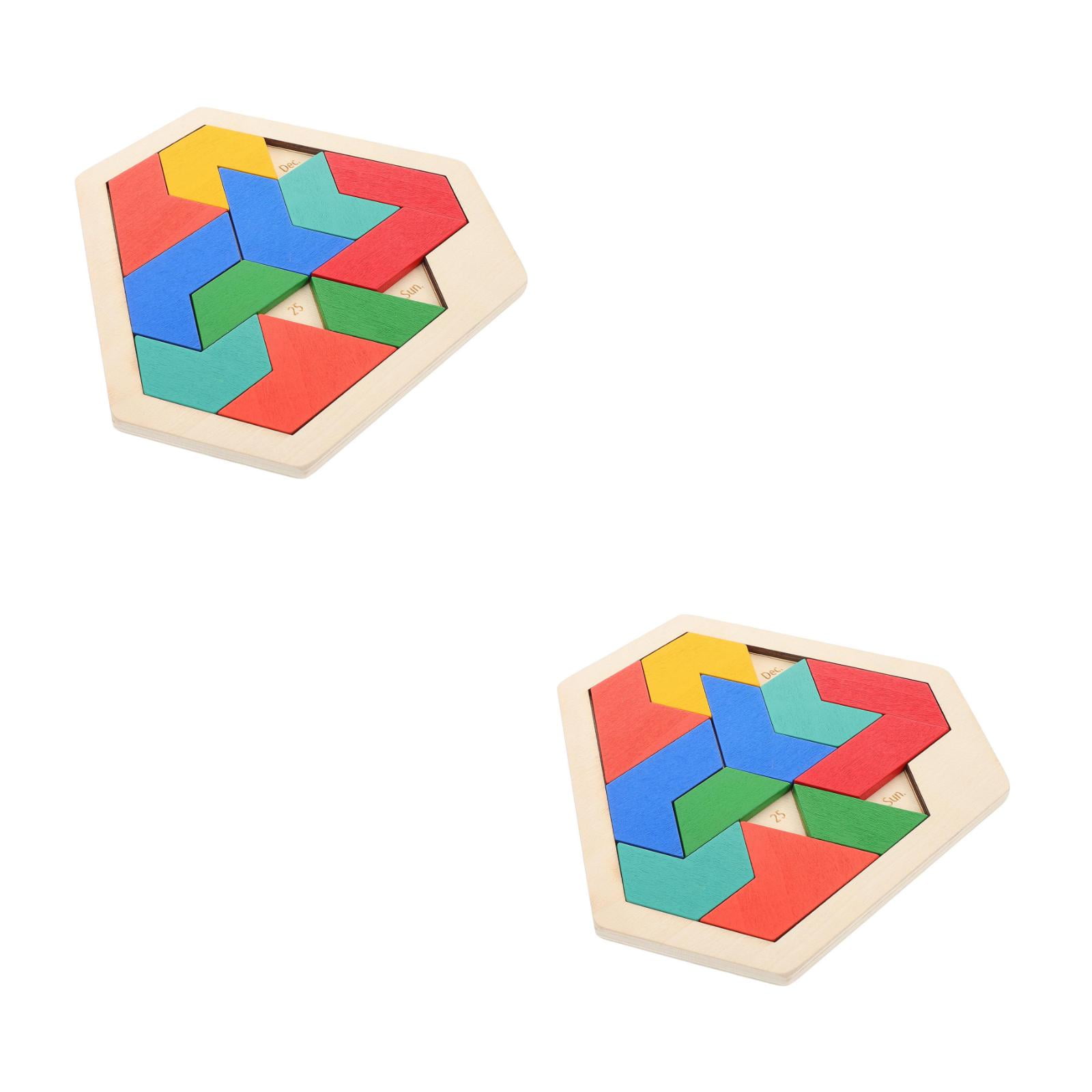 WORGEOUS 2pcs Wooden Hexagon Puzzle For Kid Shape Pattern Block Brain ...