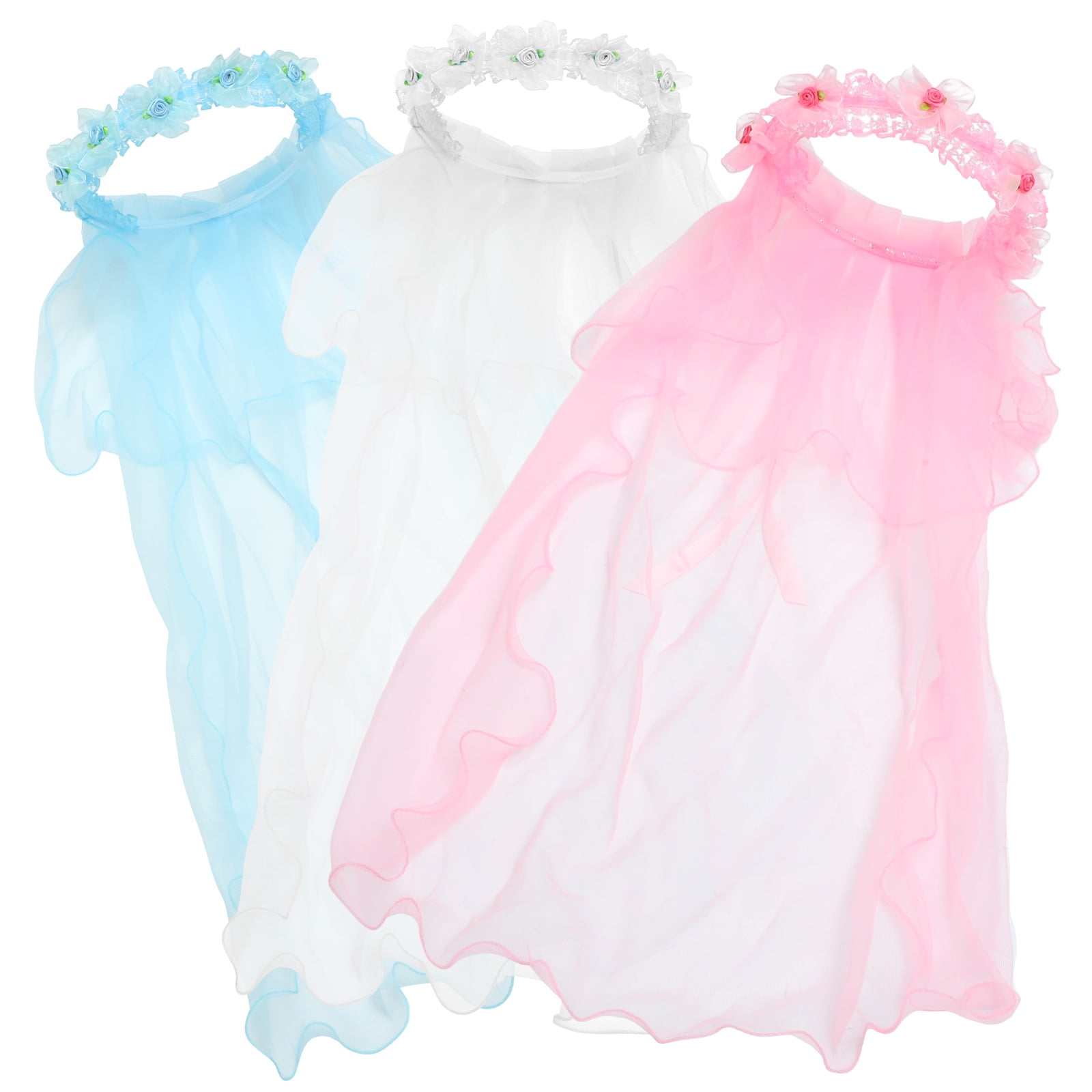 WORGEOUS 3 Pcs Girls Wreath with Veil Handmade Floral Headpieces Child ...