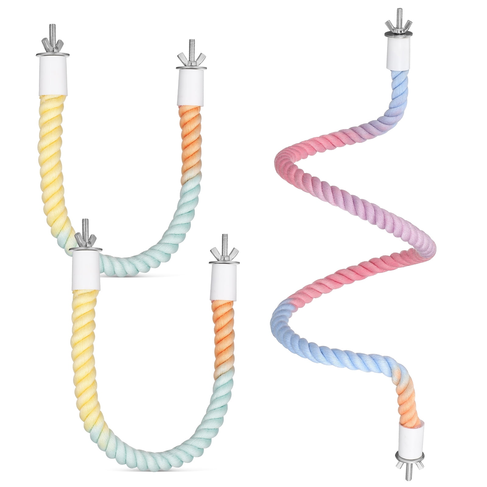 WORGEOUS 3 Pcs Parrot Standing Pole Bird Toys for Parakeets Cotton Rope ...