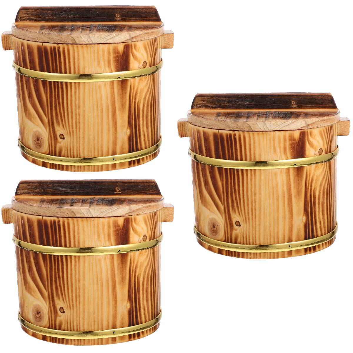 WORGEOUS 3 Sets Wooden Rice Bucket Sushi Rice Bucket Lidded Rice Cooked ...